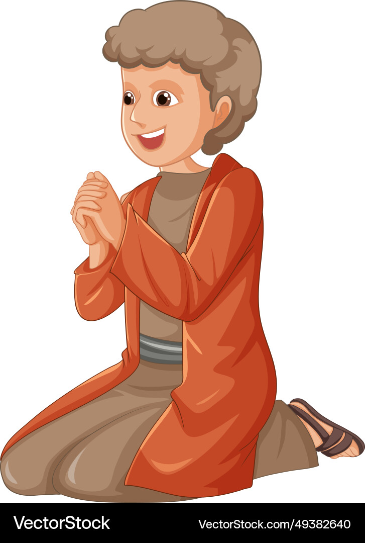 Cartoon character praying on one knee Royalty Free Vector