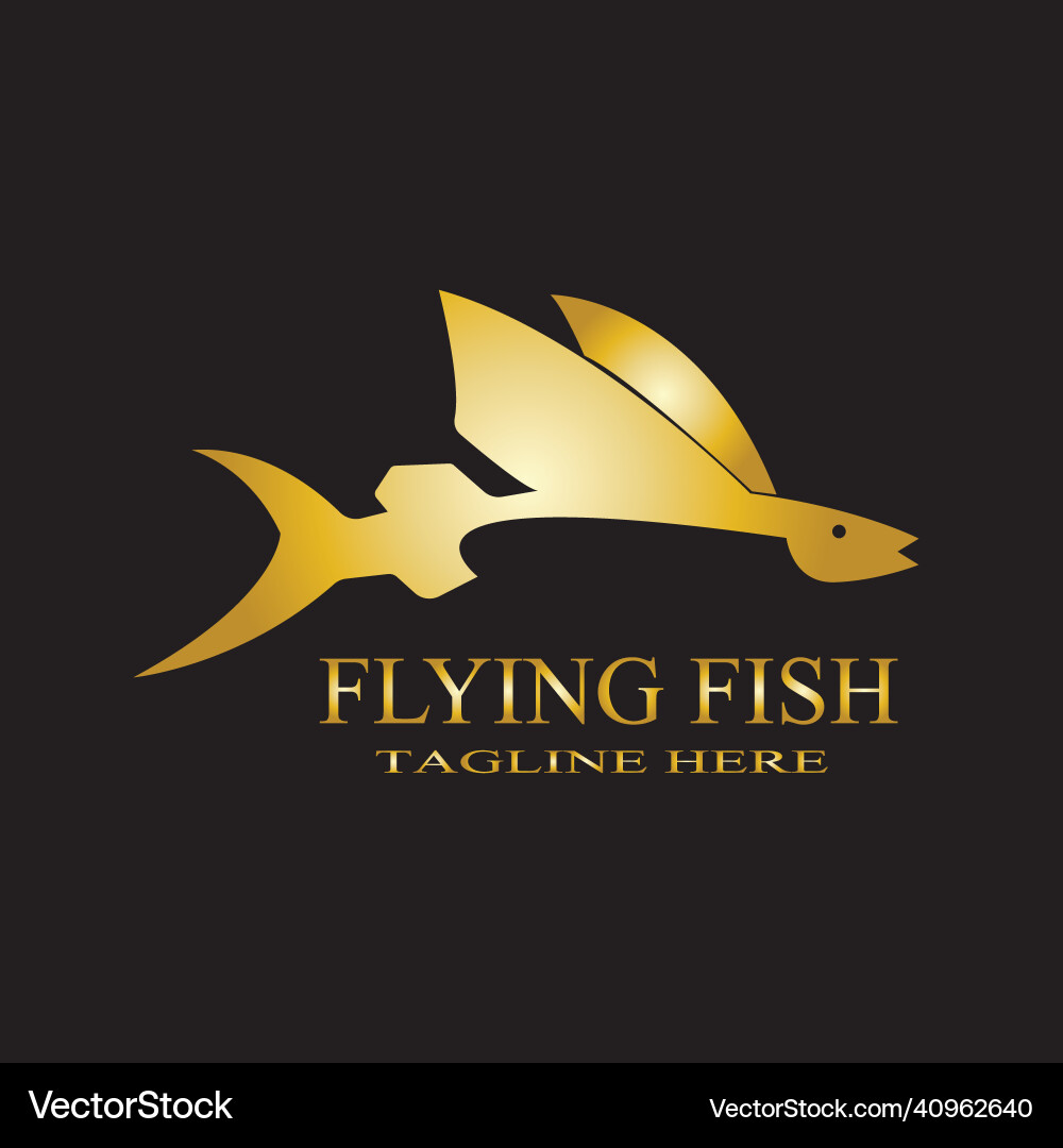 Gold flying fish logo icon design template Vector Image