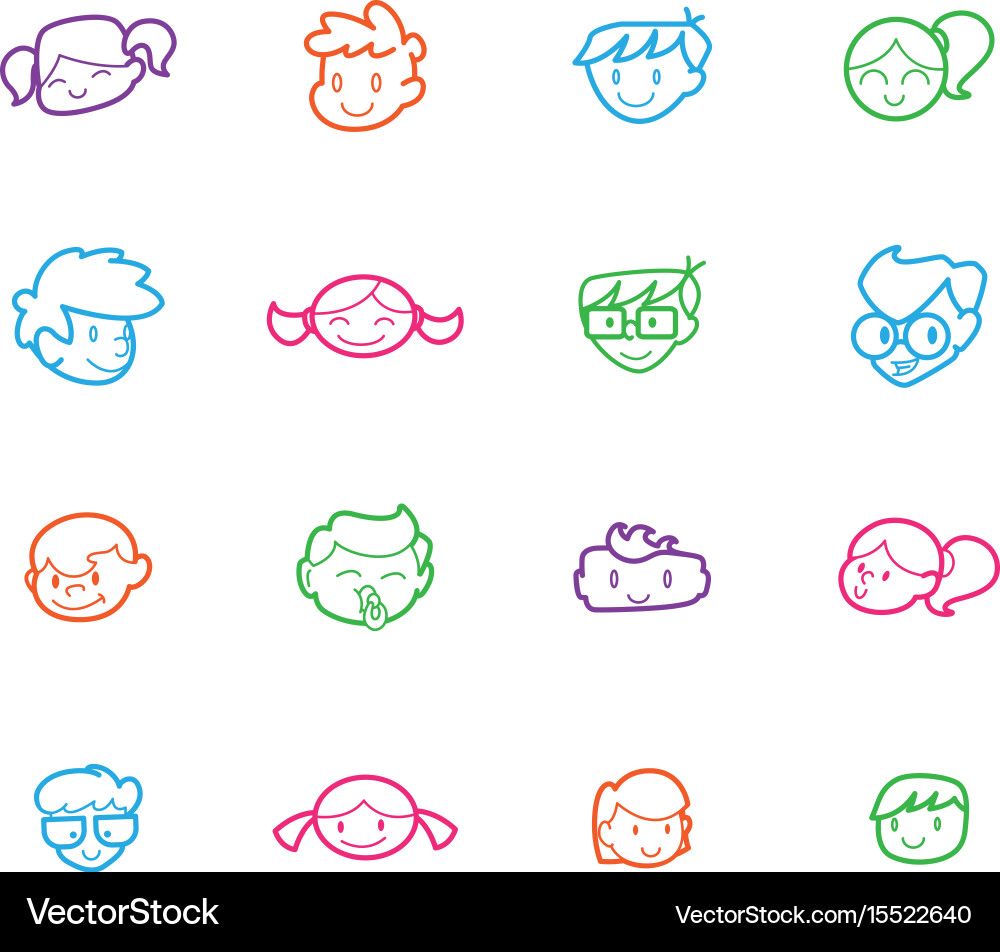 Kids icon set happy children school elements Vector Image