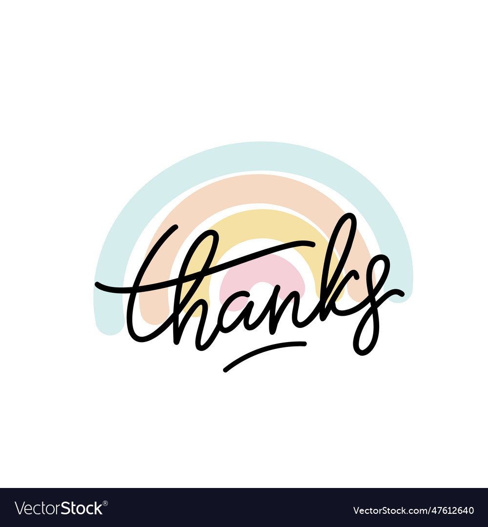 Lettering thanks on rainbow arcs background Vector Image