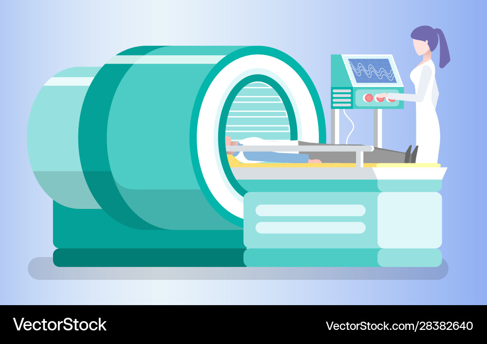 Mri clinical diagnostics patient laying on table Vector Image