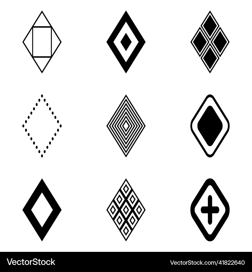 Rhombus flat icon set isolated on white background