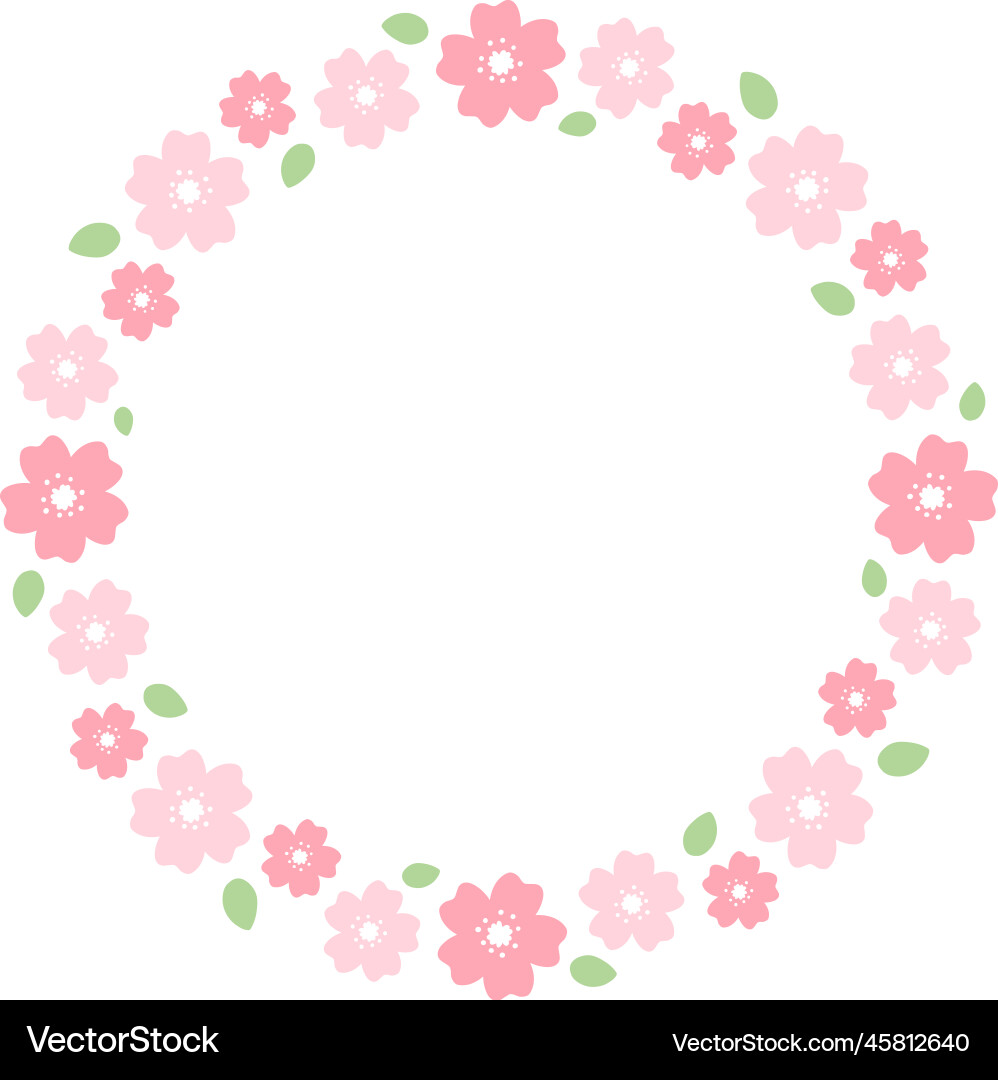 Round cherry blossom frame cute floral wreath Vector Image