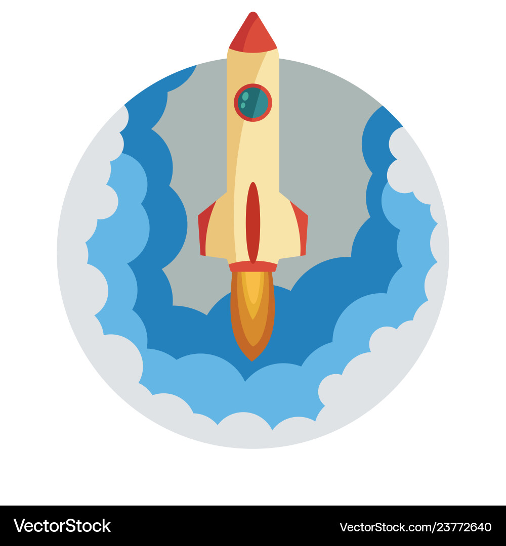 Space rocket ship launch in circle Royalty Free Vector Image