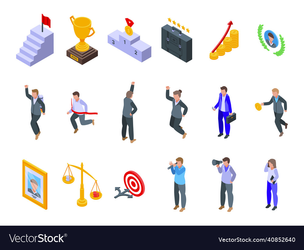 Successful career icons set isometric style Vector Image