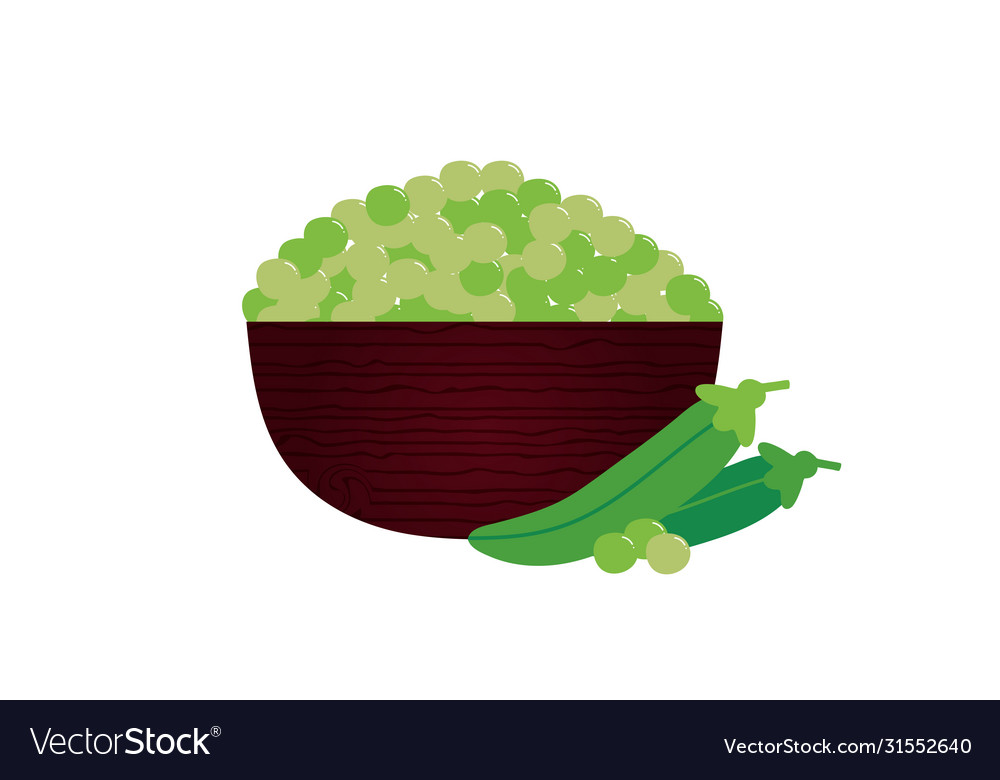 Wooden bowl full green peas Royalty Free Vector Image