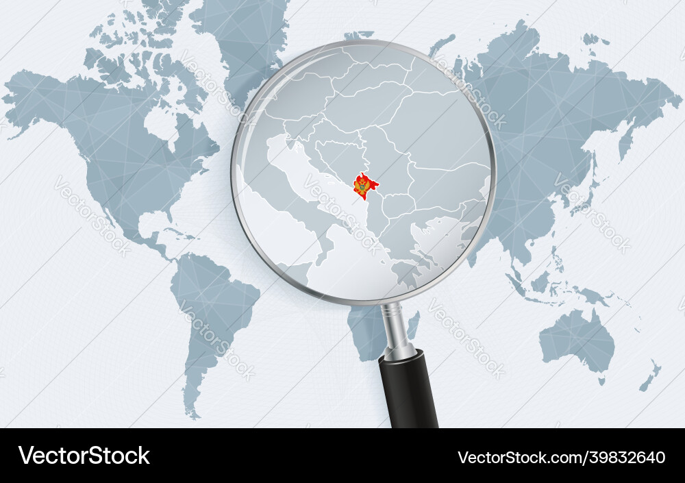World map with a magnifying glass pointing Vector Image