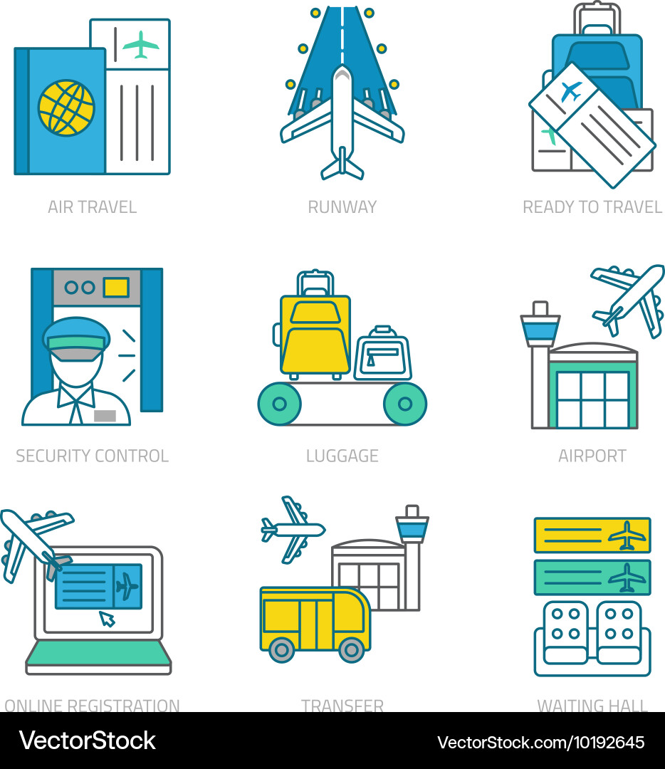 Airport linear elements set Royalty Free Vector Image