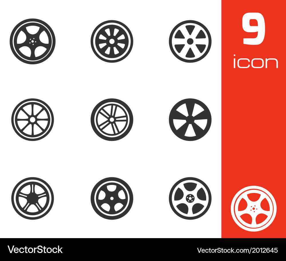 Black wheel disks icons set Royalty Free Vector Image
