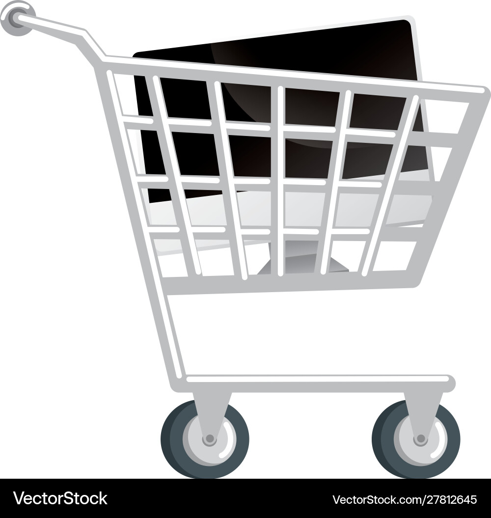 Cart shopping with computer isolated icon Vector Image