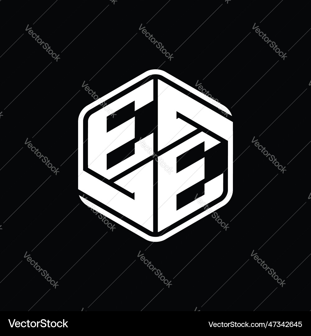 Ee logo monogram hexagon shape with ornament Vector Image