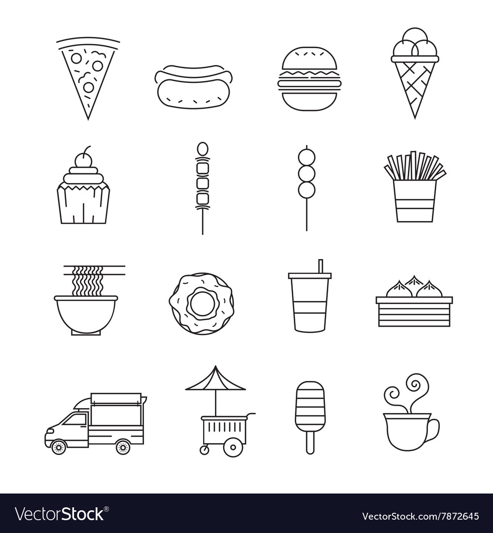 Fast food line icons set Royalty Free Vector Image Fast food line icons set Royalty Free Vector Image