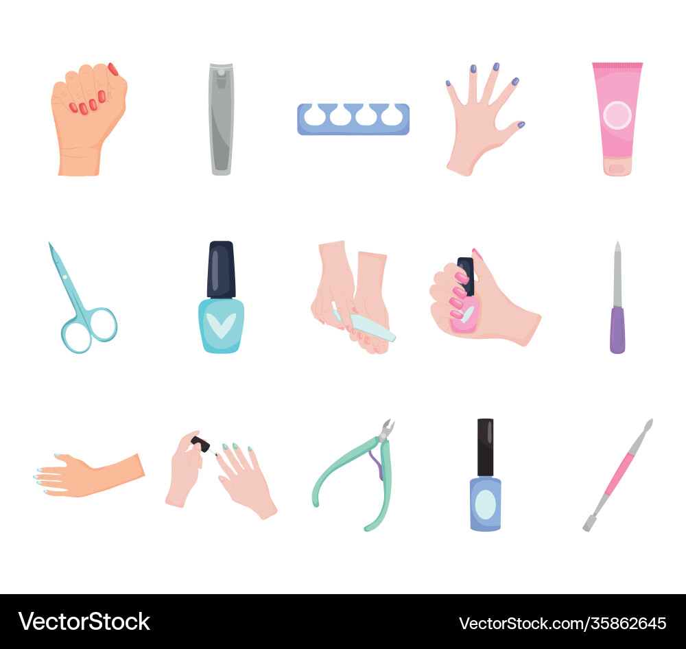 Hands and nails tools icon set colorful design Vector Image