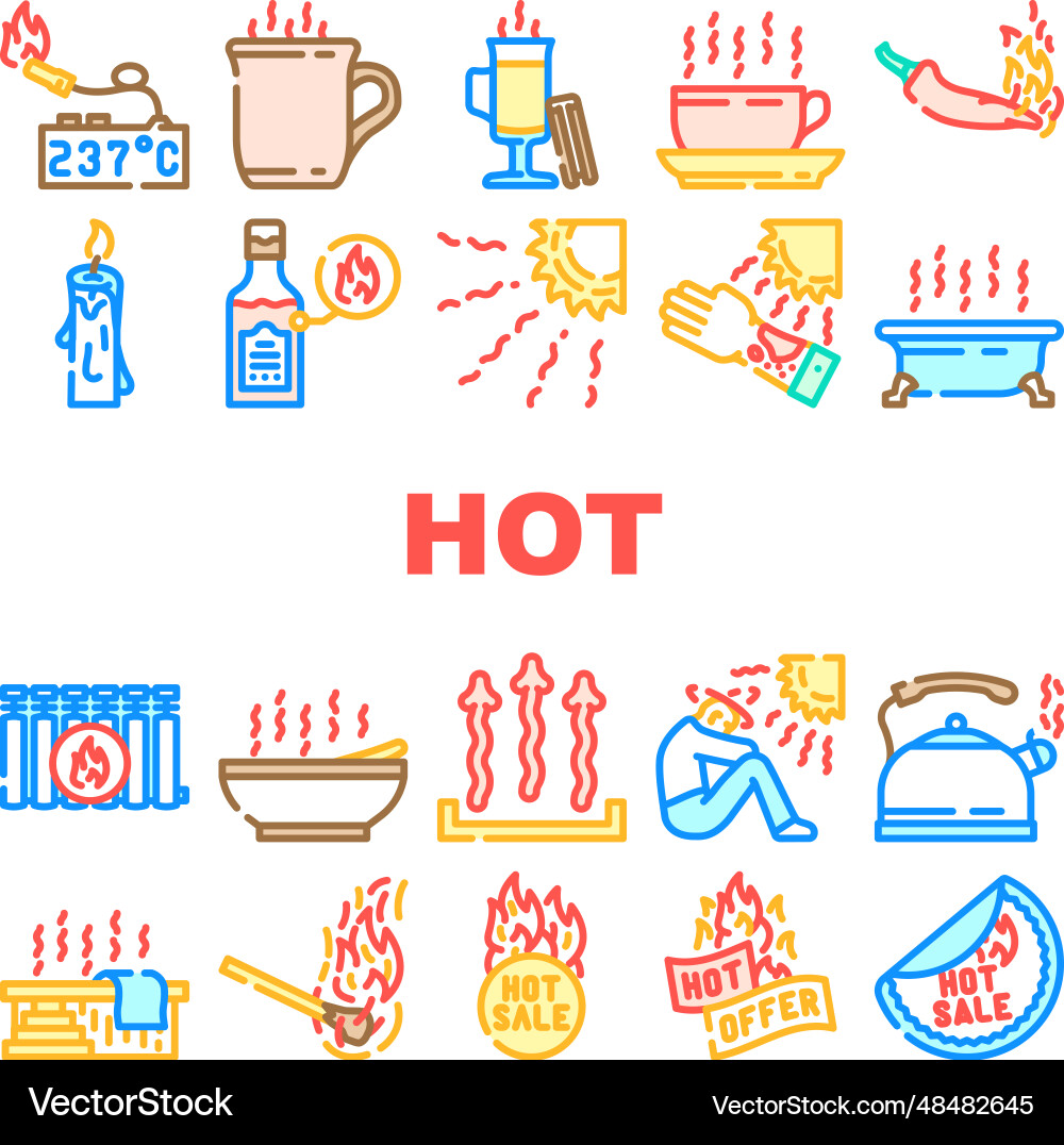 Hot heat cold fire icons set Royalty Free Vector Image