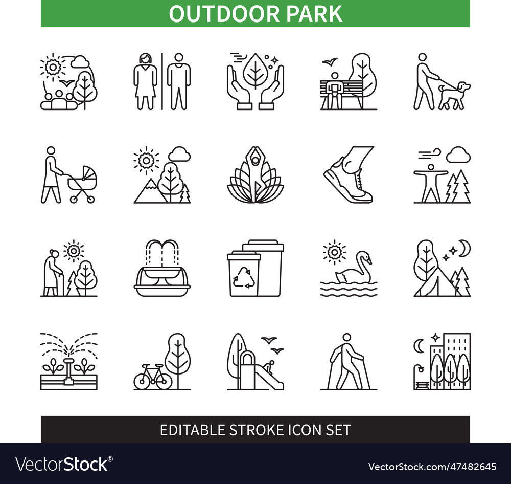 Outdoor park editable stroke icon set Royalty Free Vector