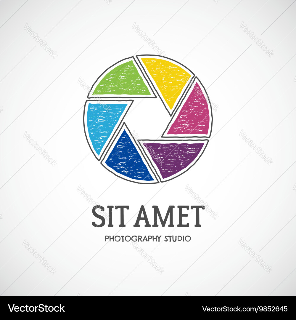 Retro photo lens logo template with multicolor Vector Image