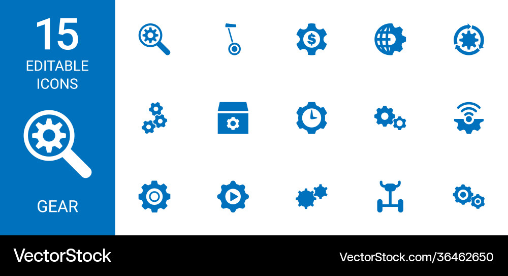 15 gear icons Royalty Free Vector Image - VectorStock