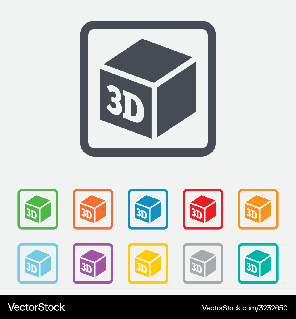 3d print sign icon cube printing symbol Royalty Free Vector