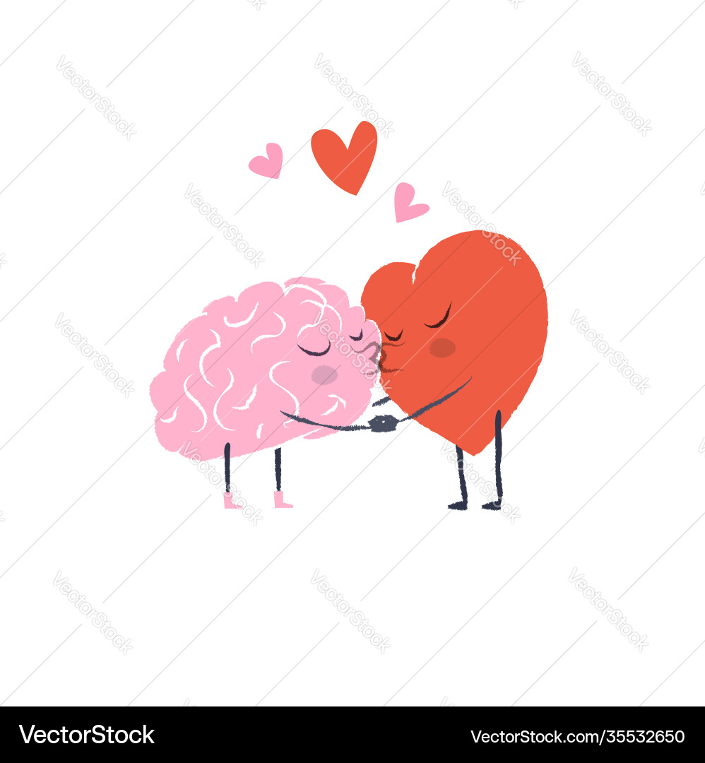 Cartoon heart and brain Royalty Free Vector Image