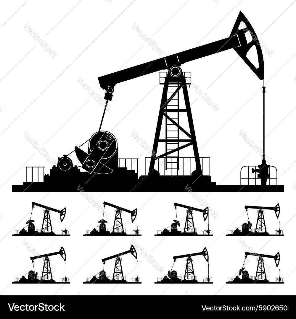 Nine different positions working oil pumps Vector Image