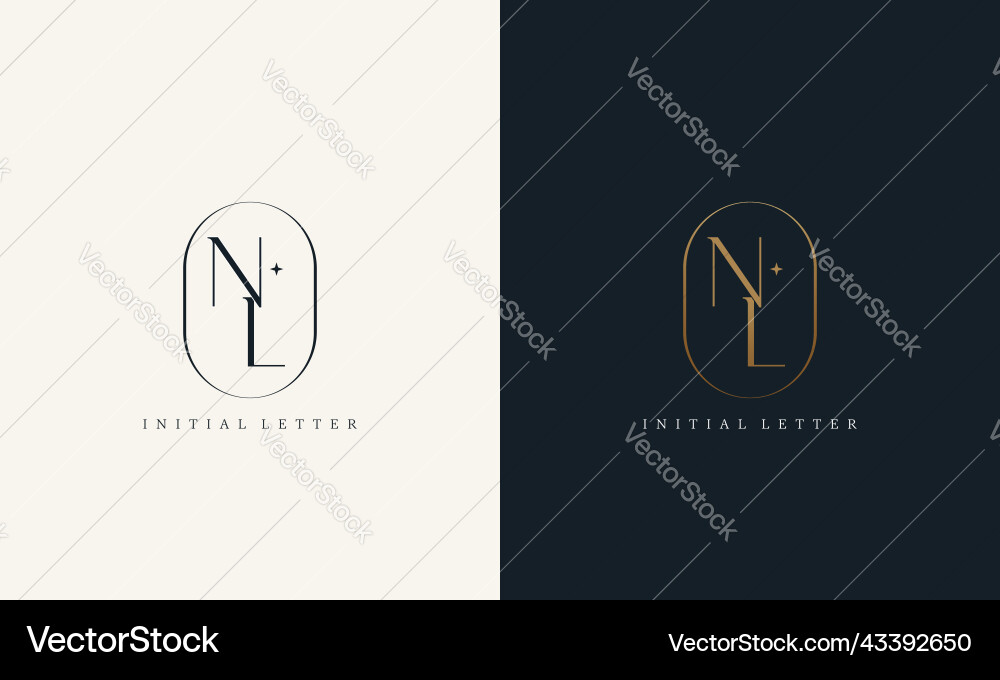 Premium nl logo monogram with gold circle frame Vector Image