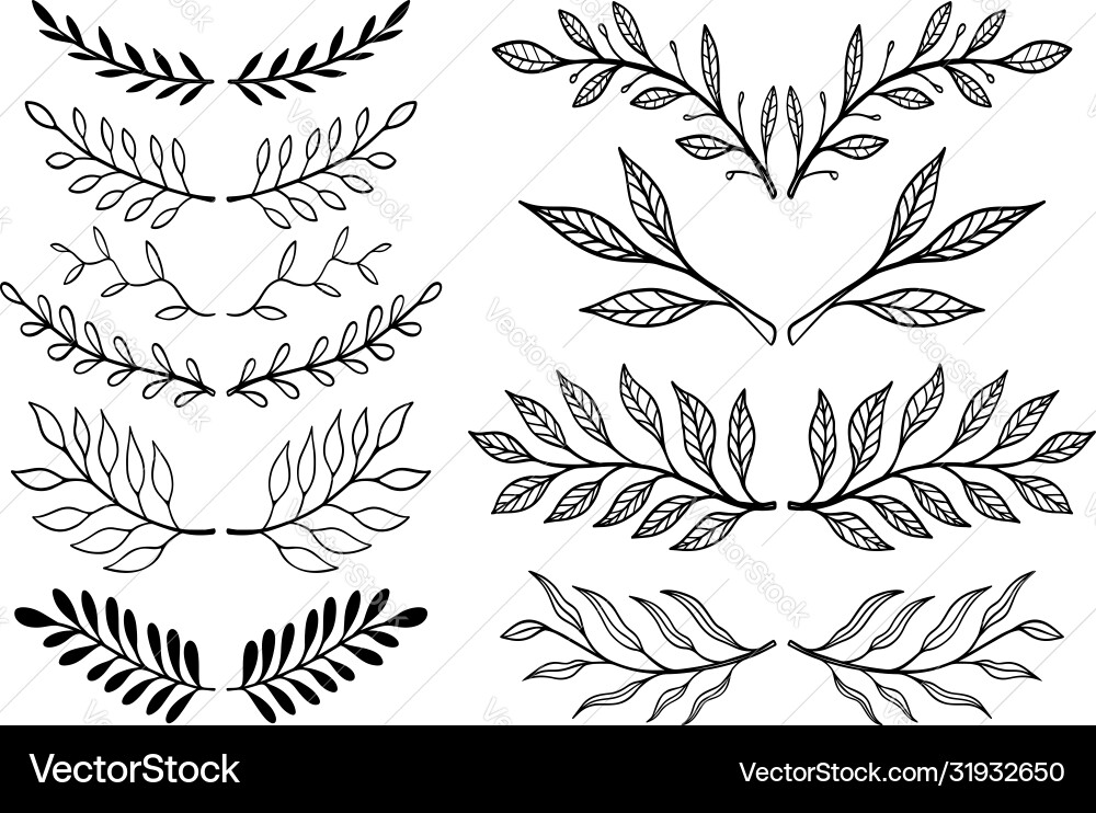 Set vintage hand drawn floral design Royalty Free Vector