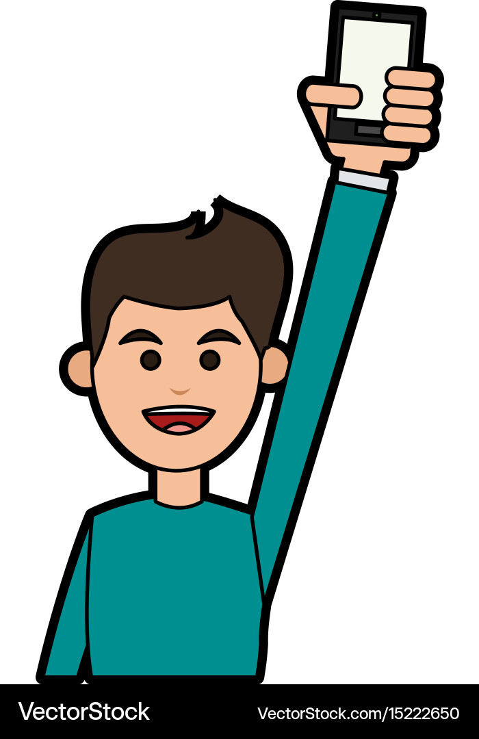 Smiling man holding smartphone icon image Vector Image