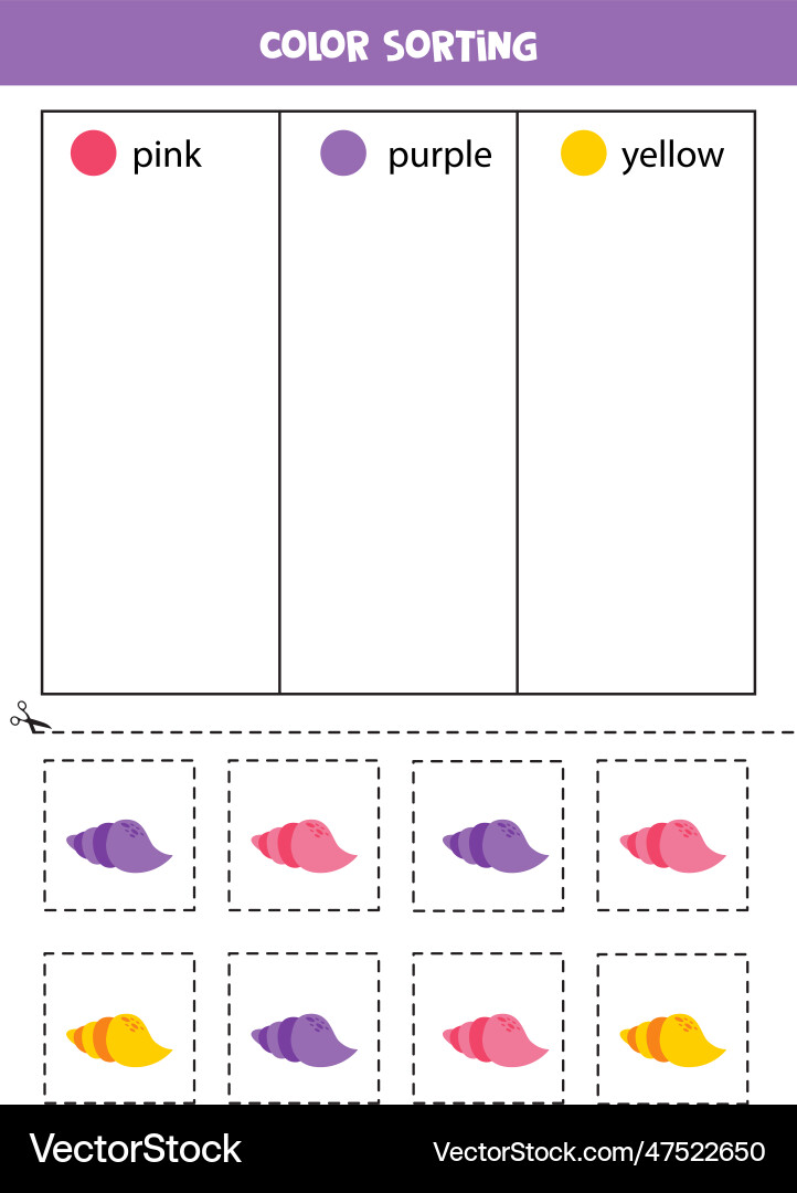 Sort cute seashells by colors learning Royalty Free Vector
