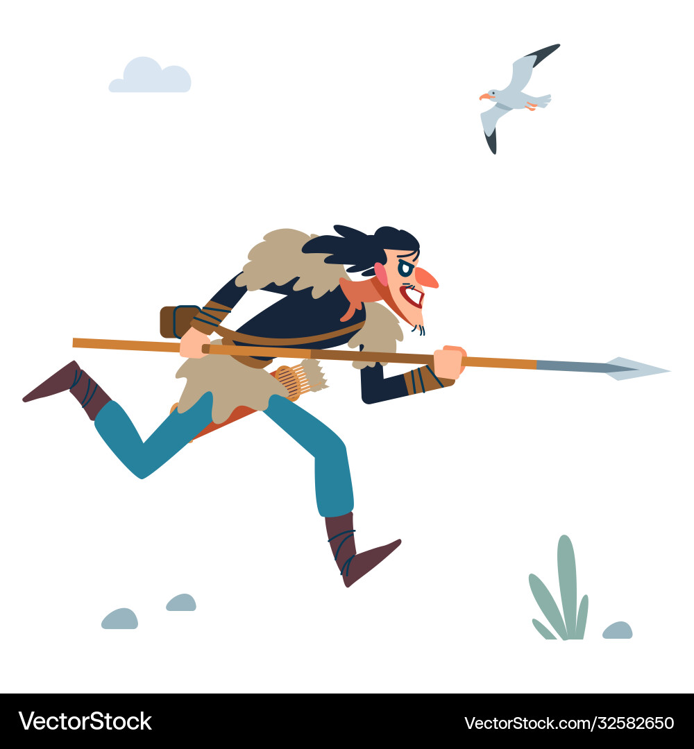 Viking crazy wiry long with spear and bow Vector Image