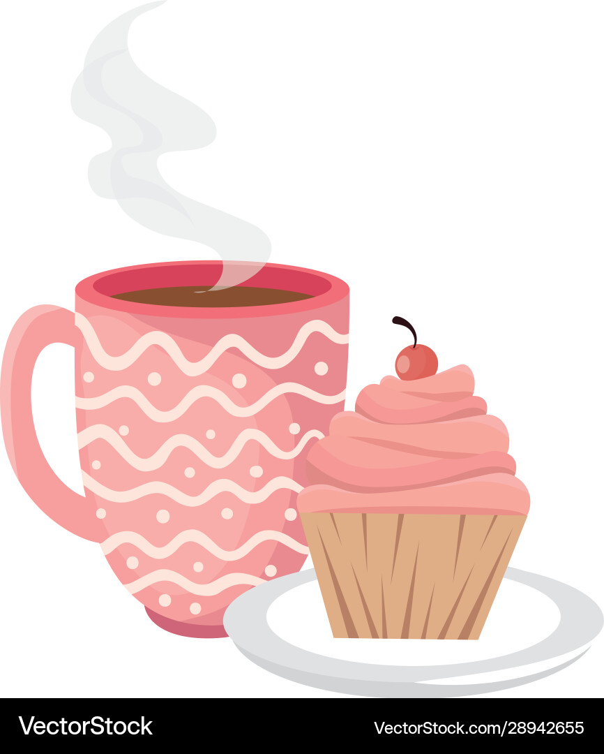 Delicious cupcake and cup coffee isolated icon Vector Image