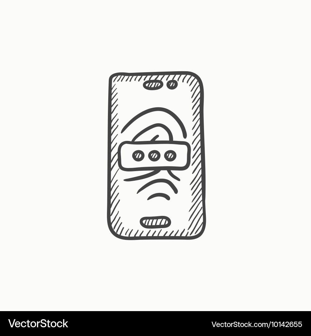 Mobile phone scanning fingerprint sketch icon Vector Image