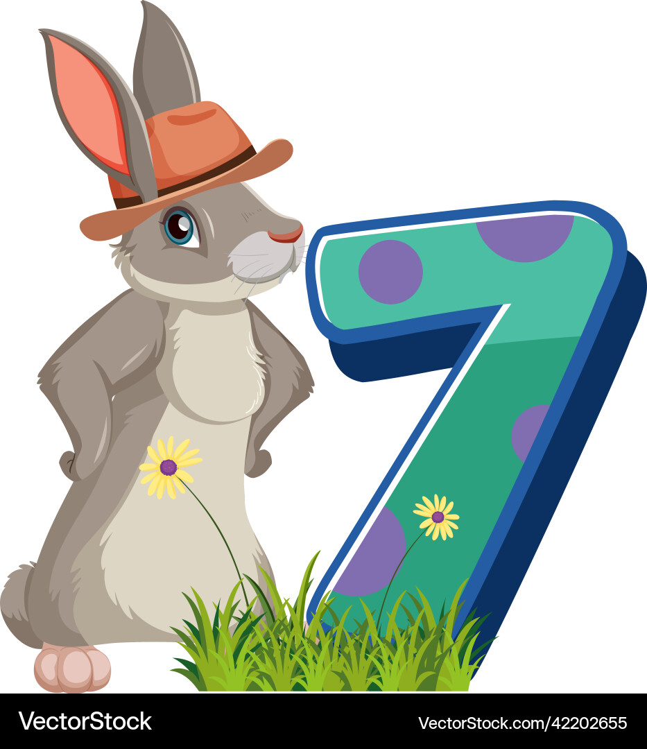 Rabbit holding the number character isolated Vector Image