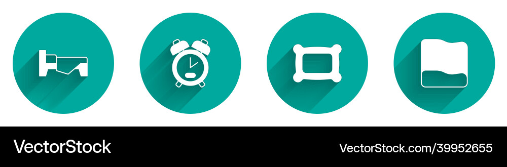 Set bed alarm clock pillow and icon with long Vector Image