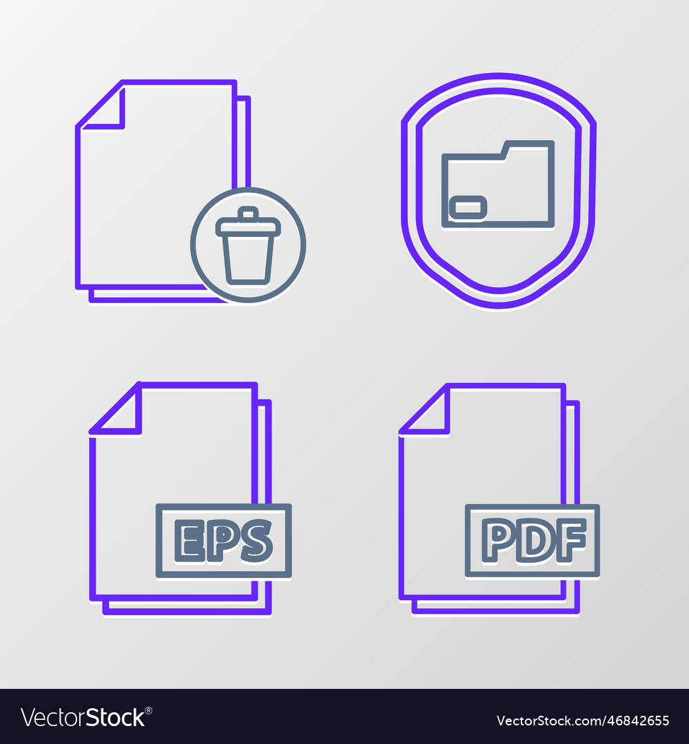Set line pdf file document eps document folder Vector Image
