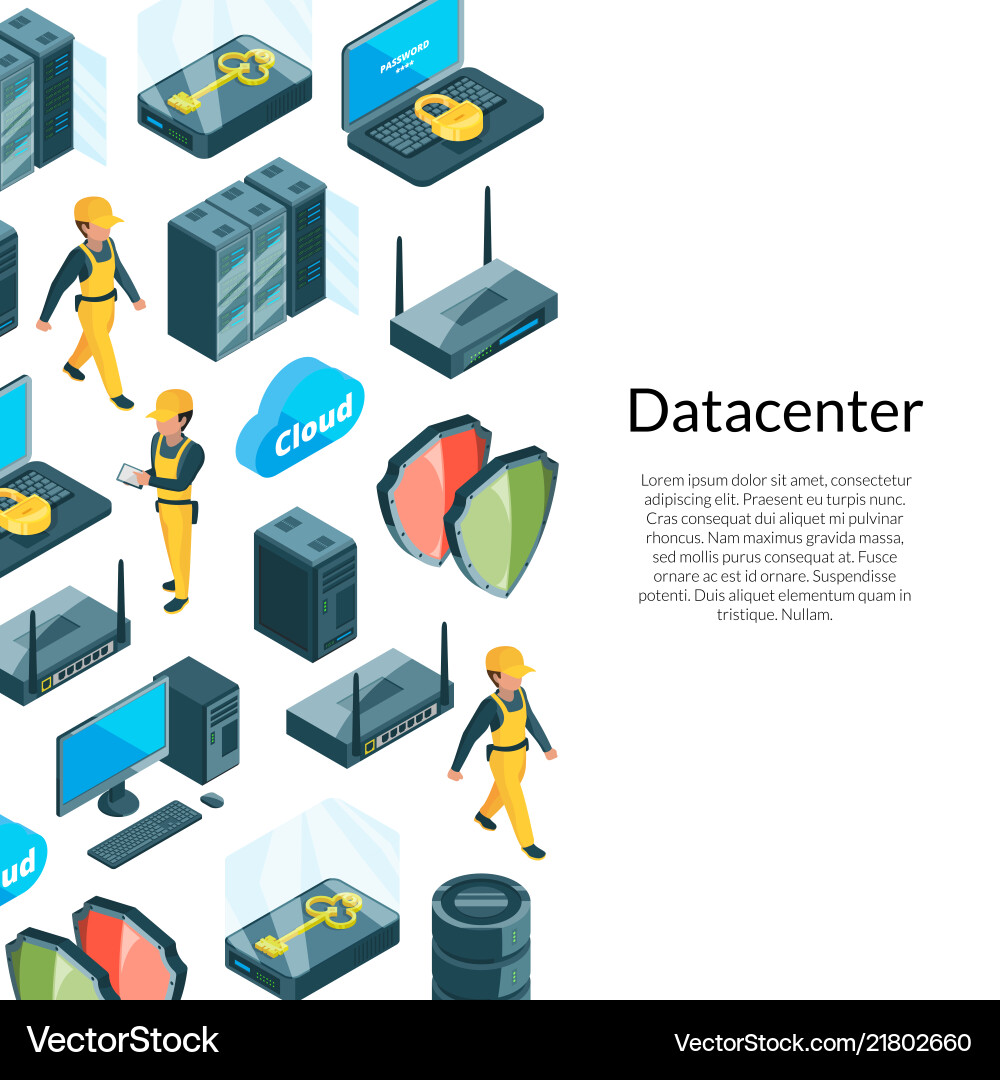 Electronic system of data center icons with Vector Image