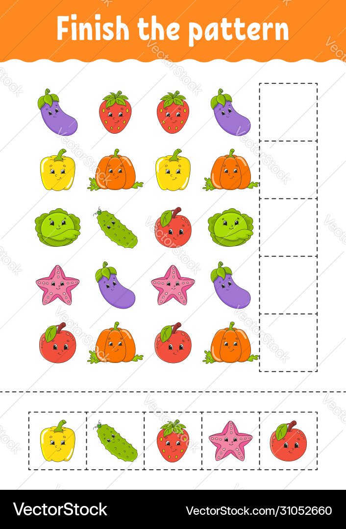 Finish pattern cut and play fruits Royalty Free Vector Image