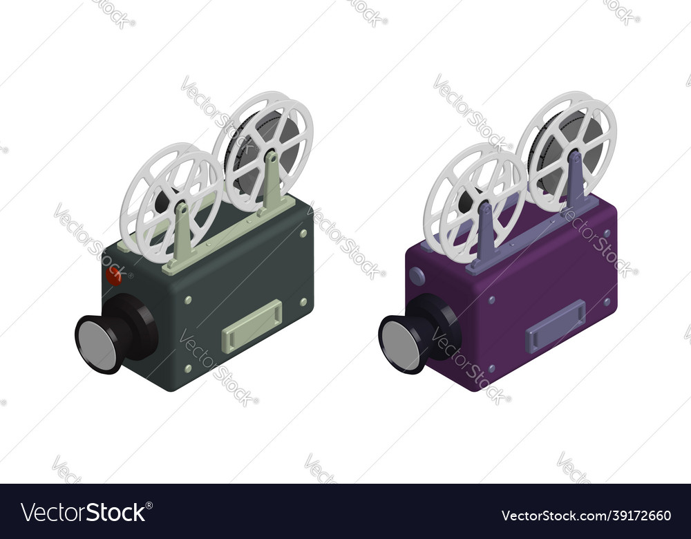 Isometric old camcorder filming movie on retro Vector Image