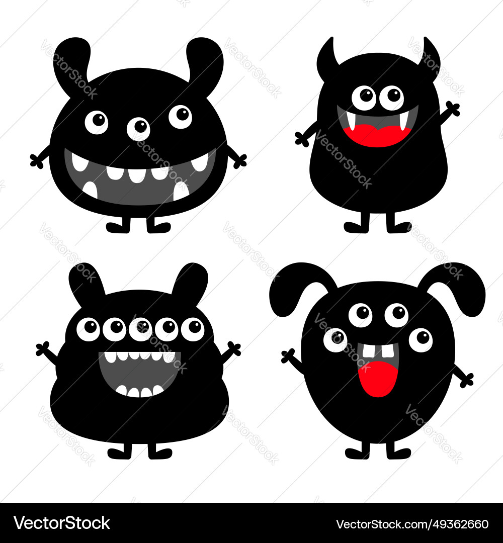 Monster set happy halloween black smiling Vector Image