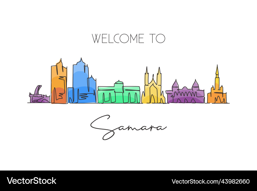 One single line drawing samara city skyline Vector Image