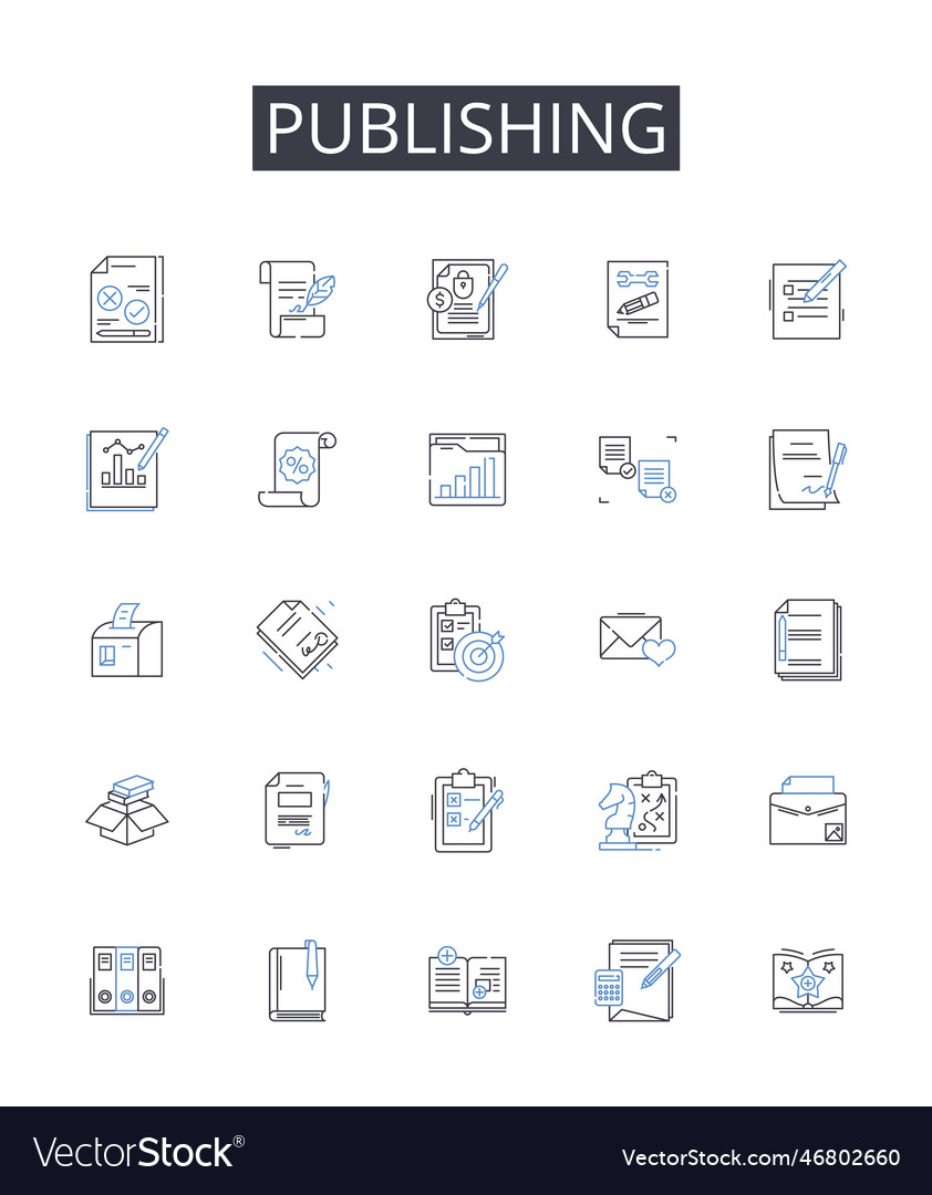 Publishing line icons collection printing press Vector Image