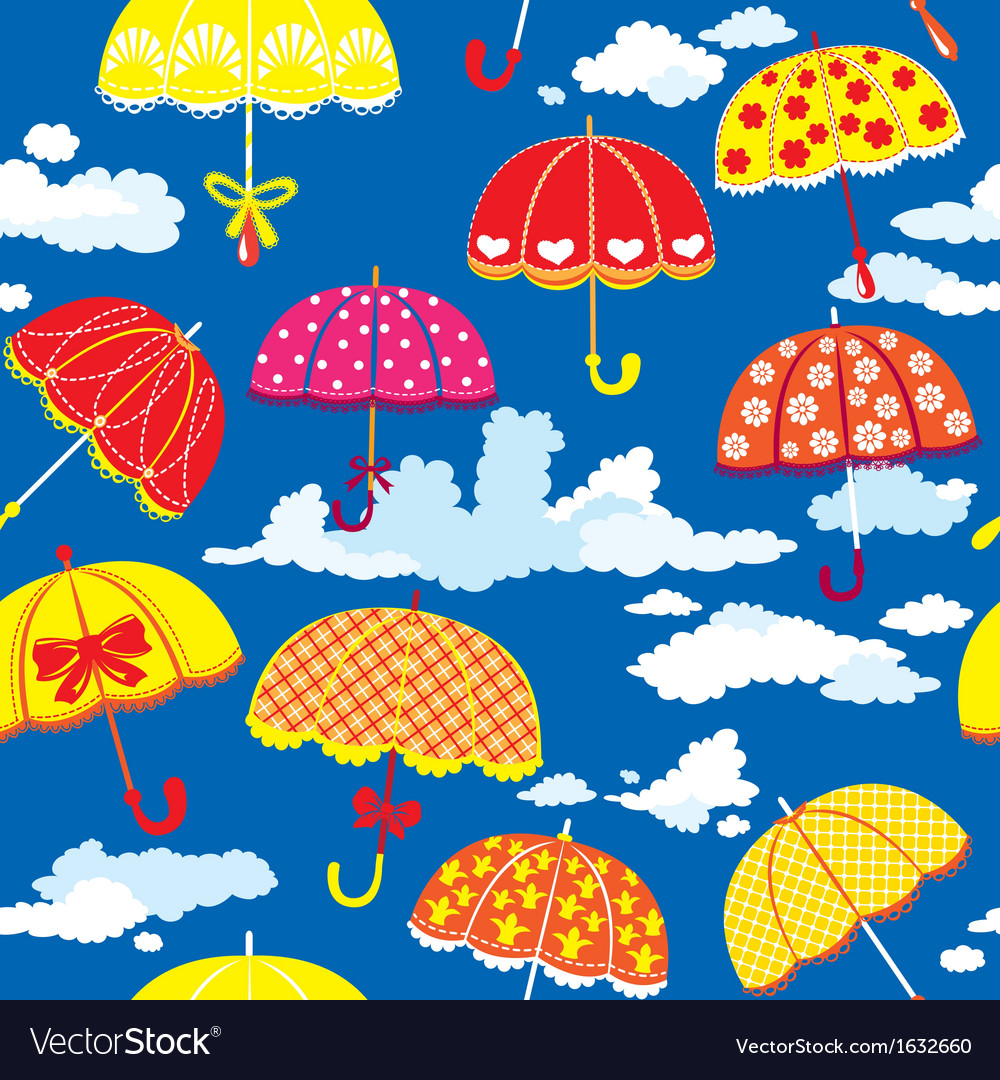 Seamless pattern with colorful umbrellas and cloud