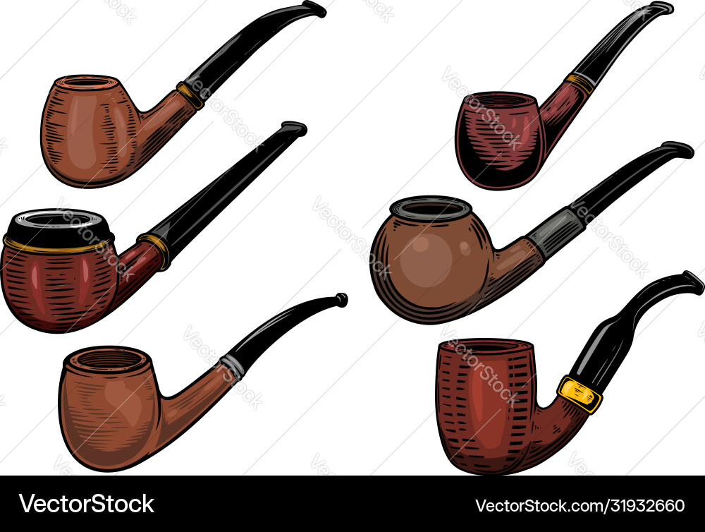 Set smoking pipes in engraving style design Vector Image