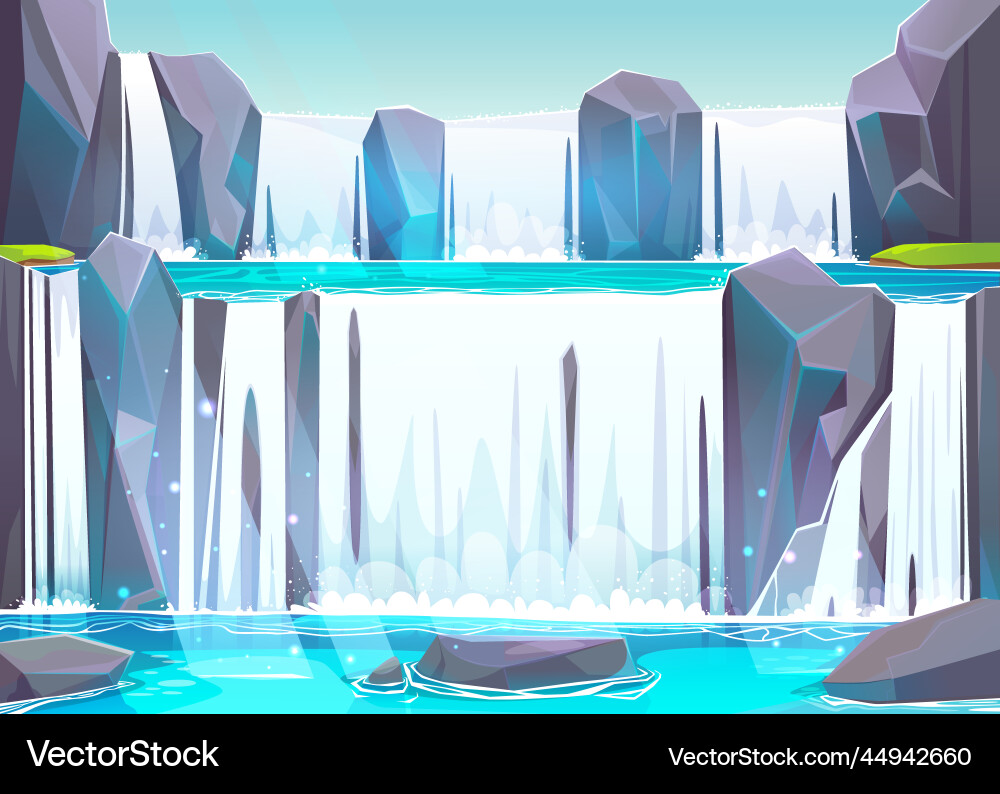 Summer landscape with cascade waterfall on rocks Vector Image