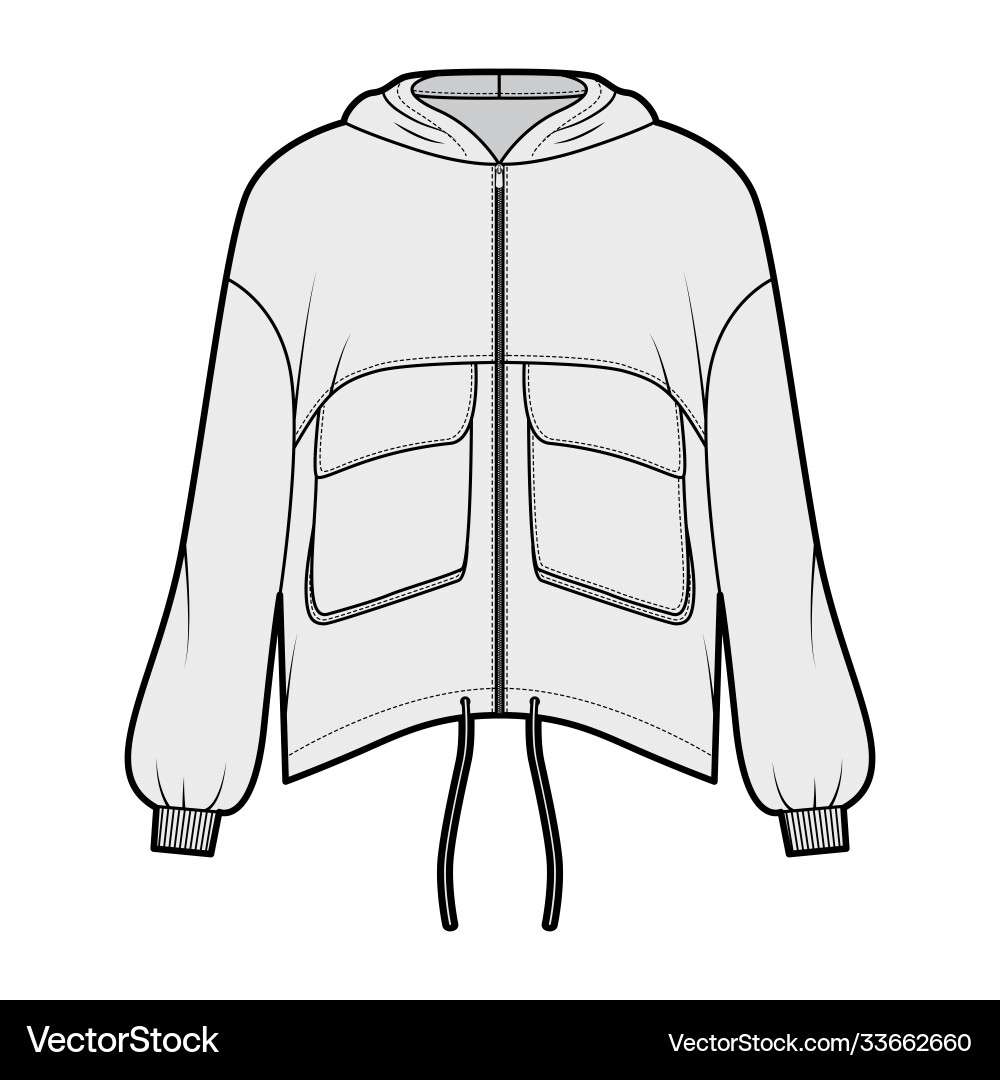Zip-up hooded paneled track jacket technical Vector Image