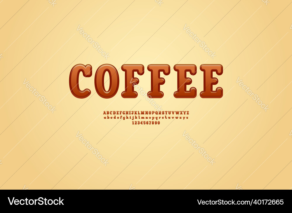 Coffee 3d font alphabet in the choco style Vector Image