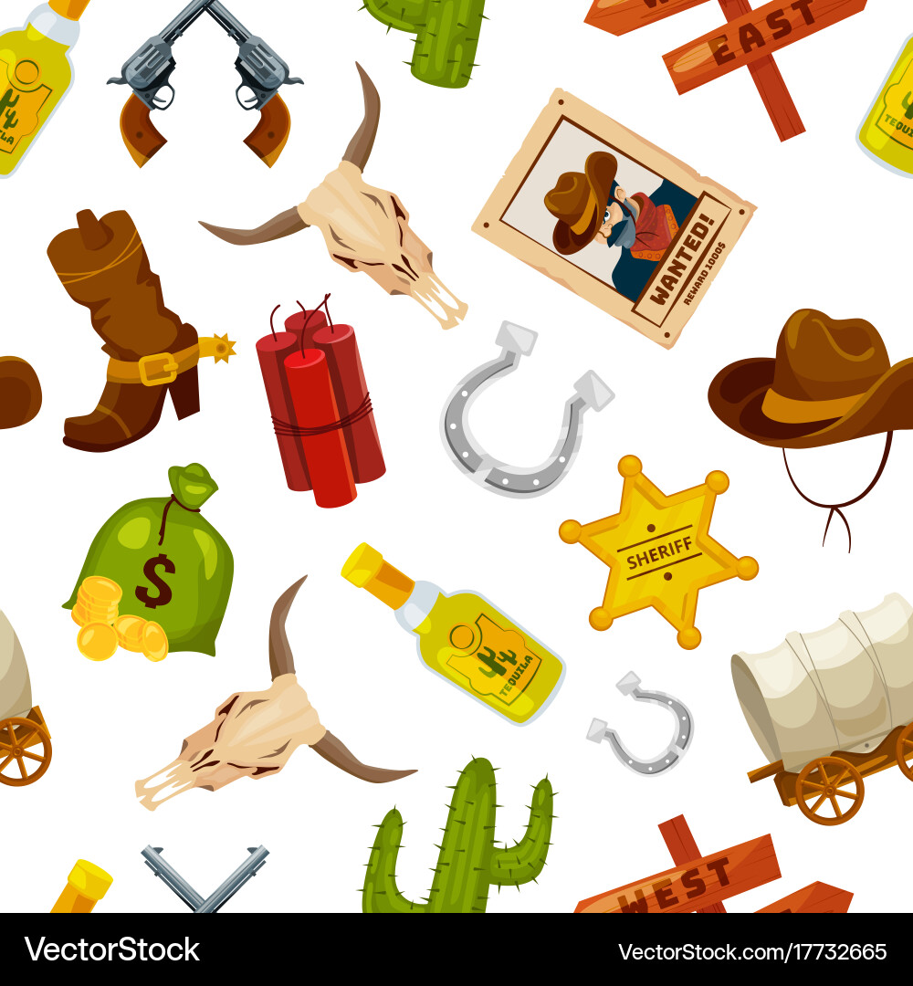 Cowboy boots guns and other wild west objects in Vector Image
