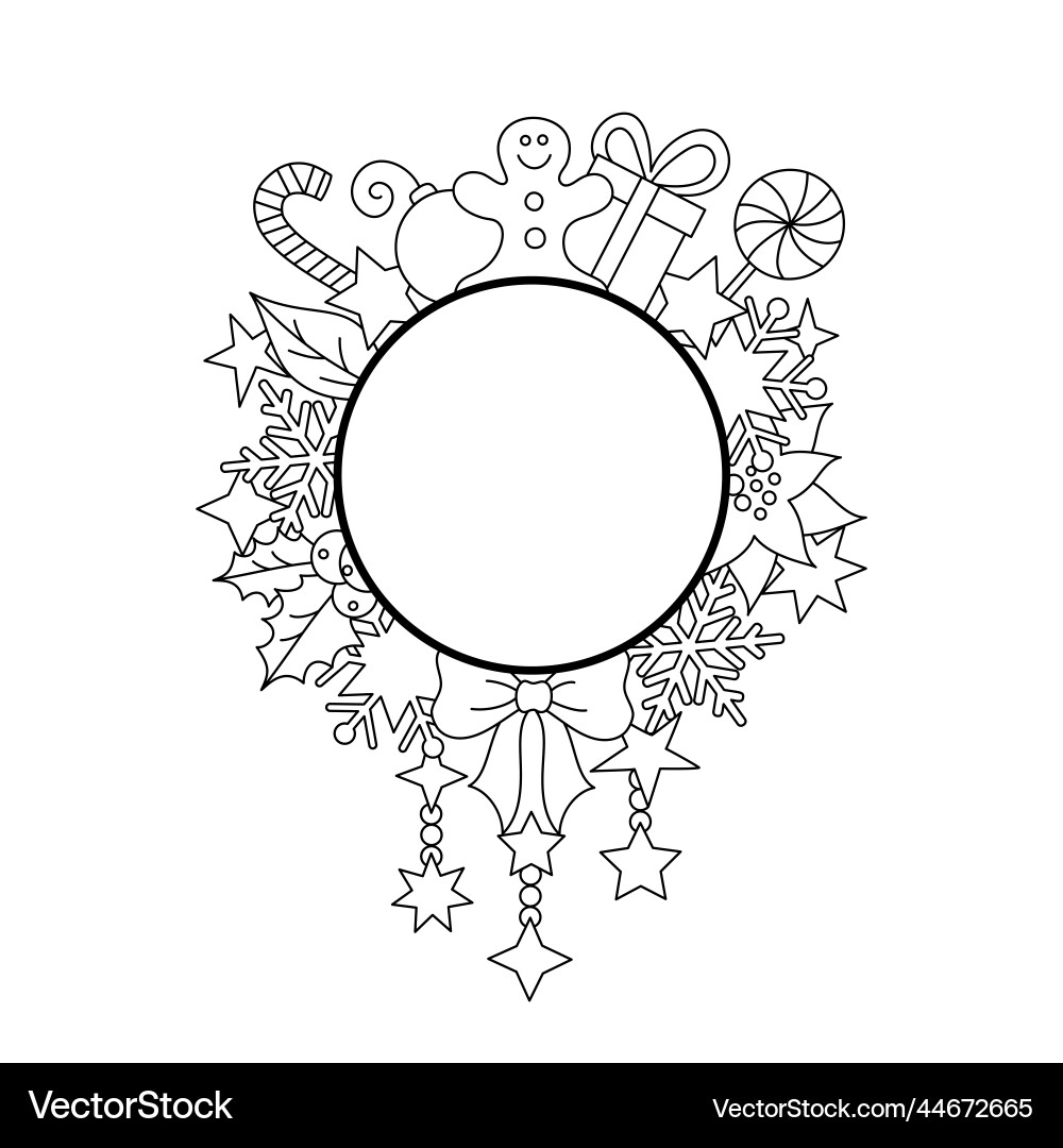 Frame christmas elements in a line art style Vector Image