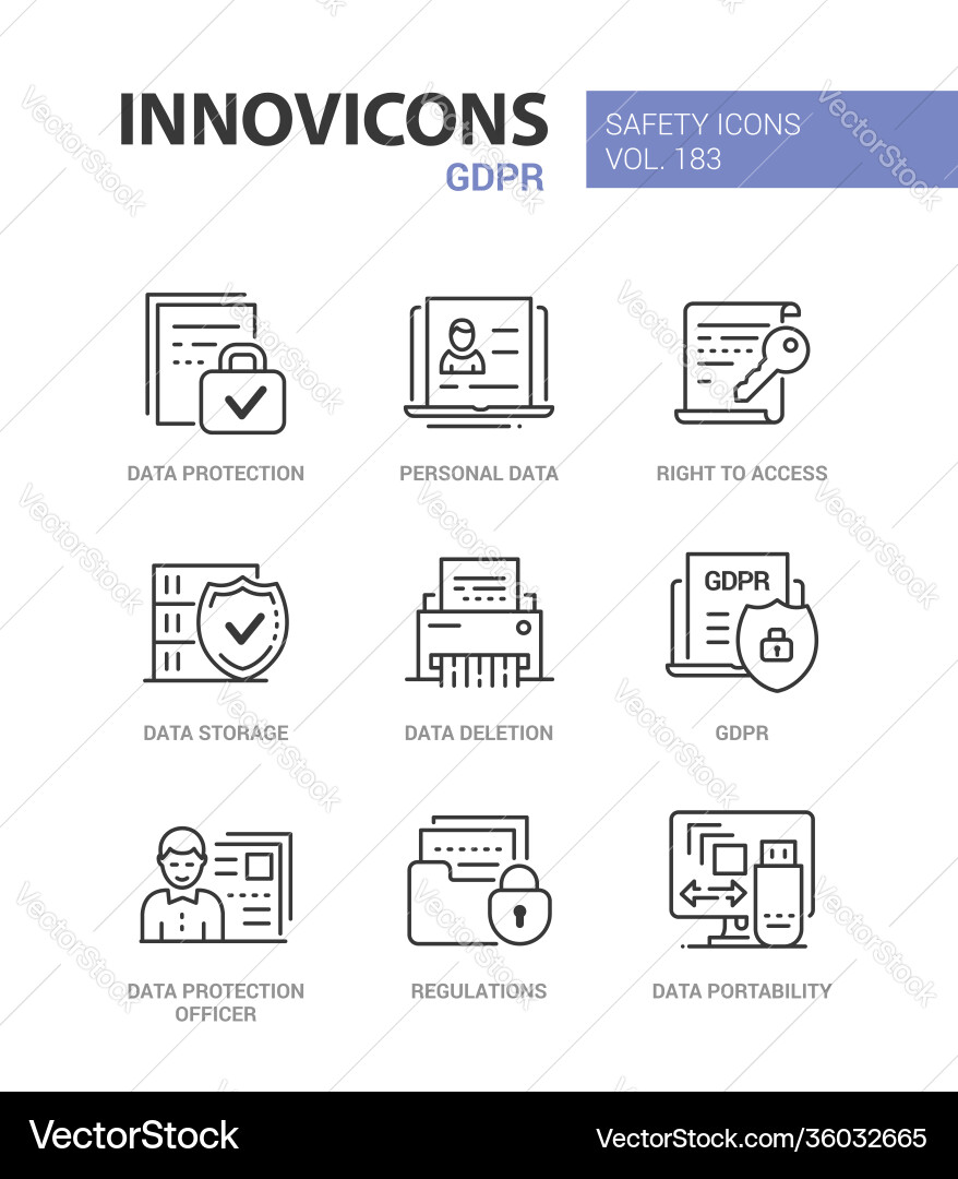 Gdpr - modern line design style icons set Vector Image