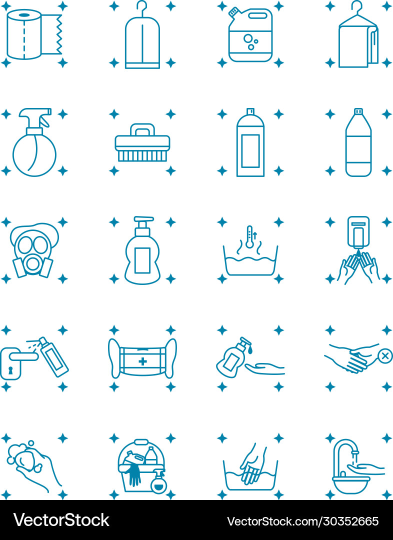 Mouth mask and cleaning elements icon set line Vector Image