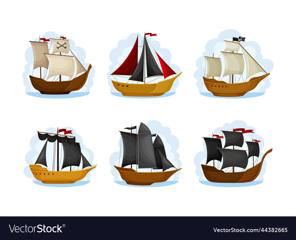 Pirate sailing ship with square rigged masts Vector Image